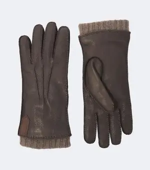 Canali Cashmere-trimmed Leather Gloves - Brown