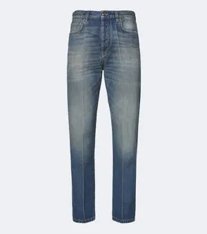 Versace Distressed Straight Jeans - Blue