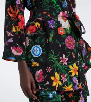 Gucci Flora Belted Silk Crepe De Chine Shirt