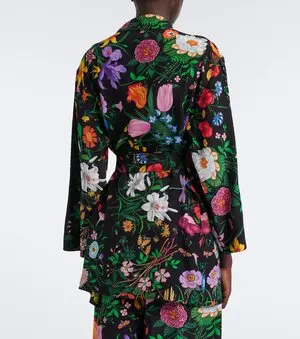 Gucci Flora Belted Silk Crepe De Chine Shirt