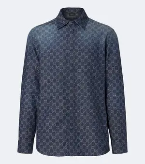 Gucci Gg Cotton Chambray Jacquard Shirt - Blue