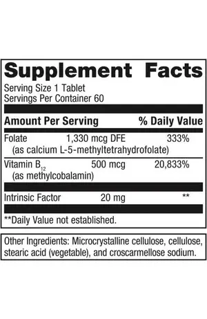 METAGENICS Intrinsi Vitamin B12-folate Energy Metabolism Support Supplement Tablets 60 Tablets