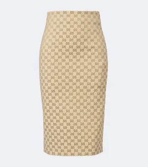 Gucci Gg Canvas Cotton-blend Pencil Skirt - Beige