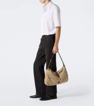 Gucci Jackie Flap Large Gg Canvas Shoulder Bag