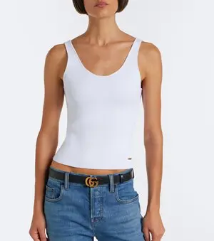 Gucci Ribbed-knit Shrug And Tank Top Set With Feather Embellishment