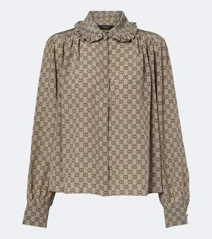 Gucci Gg Silk Crêpe De Chine Blouse - Beige