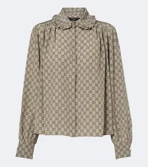 Gucci Gg Silk Crêpe De Chine Blouse - Beige