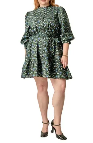 English Factory Floral Print Pintuck Smock Mini Dress