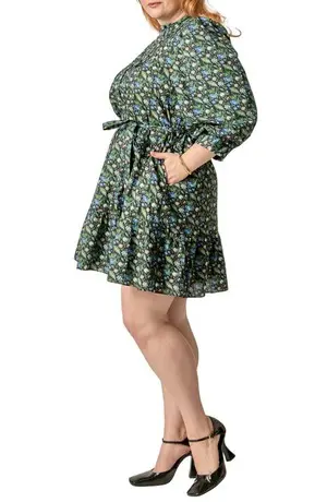 English Factory Floral Print Pintuck Smock Mini Dress