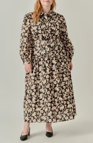 English Factory Floral Print Cotton Midi Dress - Navy/green