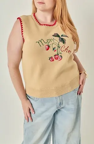 English Factory Strawberry Embroidered Knit Vest