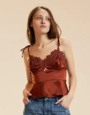 Cynthia Rowley Garbo Lace Slip Top - Rust