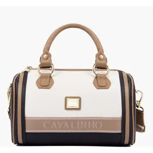 Cavalinho Barrel Handbag - Beige/white/navy