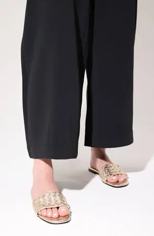Yosi Samra Nathalie Metallic Woven Leather Slide Sandals