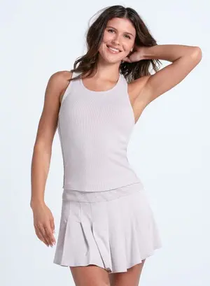 Lucky In Love Pleated Skirt With High-low Hem And Mesh Panel