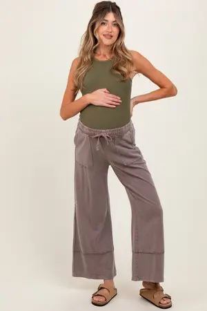 PINKBLUSH Mineral Wash Wide Leg Ankle Maternity Pants