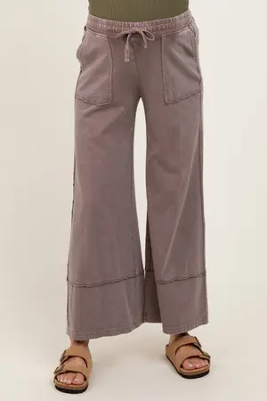 PINKBLUSH Mineral Wash Wide Leg Ankle Maternity Pants