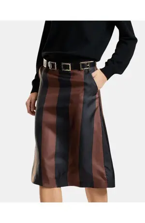 Cynthia Rowley Collectible Striped Silk A-line Midi Skirt