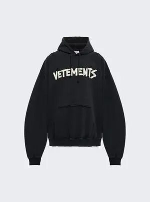 Vetements Tape Logo Destroyed Hoodie Faded - Black