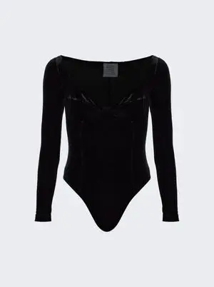 Vetements Velvet Long Sleeve V-neck Bodysuit