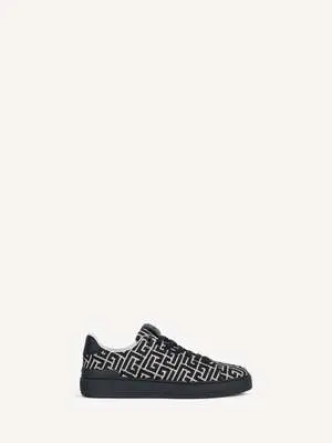 Balmain B-court Sneakers In Monogram Jacquard And Leather