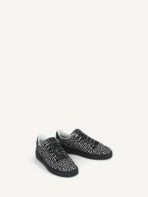 Balmain B-court Sneakers In Monogram Jacquard And Leather