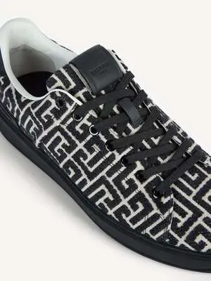 Balmain B-court Sneakers In Monogram Jacquard And Leather