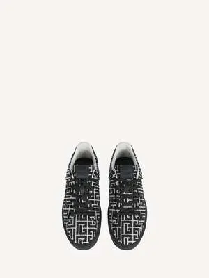 Balmain B-court Sneakers In Monogram Jacquard And Leather