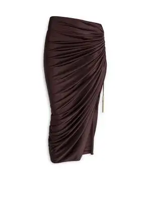 Balmain Flowing Jersey Midi Skirt With Slit - Brown