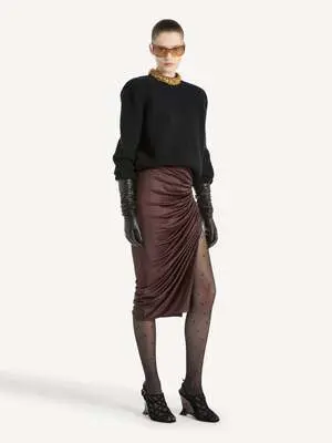 Balmain Flowing Jersey Midi Skirt With Drawstring Detail - Brown