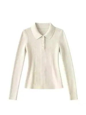 TREDICITREDICI Luciana Ribbed-knit Polo Shirt - Neutrals