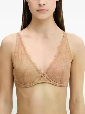 Emporio Armani Lace-overlay Logo-strap Bra - Neutrals