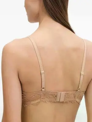Emporio Armani Lace-overlay Logo-strap Bra - Neutrals