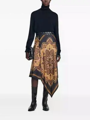 Sandro Scarf-print Asymmetric Midi Skirt