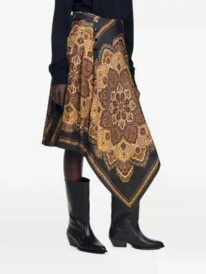 Sandro Scarf-print Asymmetric Midi Skirt
