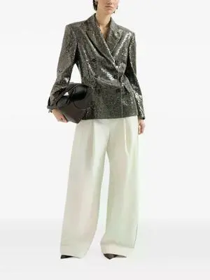 Brunello Cucinelli Sequined Double-breasted Virgin Wool Blazer - Grey