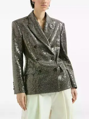 Brunello Cucinelli Sequined Double-breasted Virgin Wool Blazer - Grey