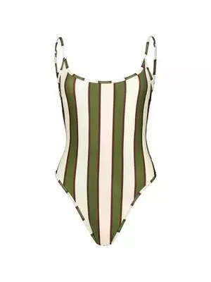 HAIGHT. Thidu Piping Striped Scoop-neck Swimsuit - Green