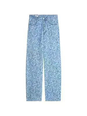 Dries Van Noten Printed Wide Leg Denim Pants