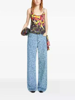 Dries Van Noten Printed Wide Leg Denim Pants