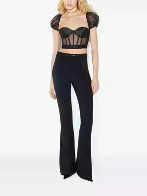 Elisabetta Franchi Mesh And Gazar Bustier Top With Puff Sleeves