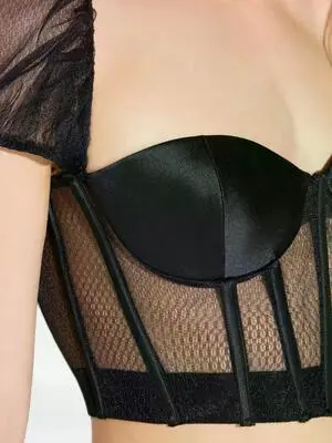 Elisabetta Franchi Mesh And Gazar Bustier Top With Puff Sleeves