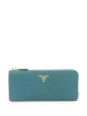 Prada 2010s Metal Logo L-shaped Wallet - Blue