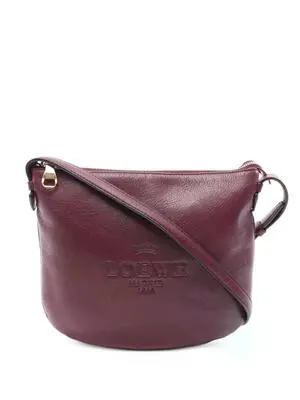 Loewe Burgundy Leather Debossed Logo Shoulder Bag