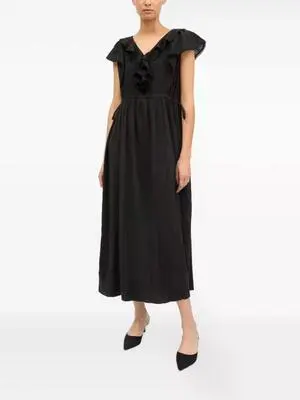 SKALL STUDIO Cotton Ruffled V-neck Midi Dress