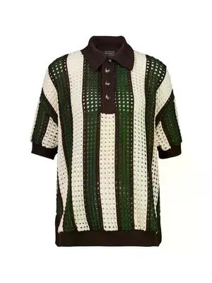 HAIGHT. Striped Open-knit Polo Shirt - Green