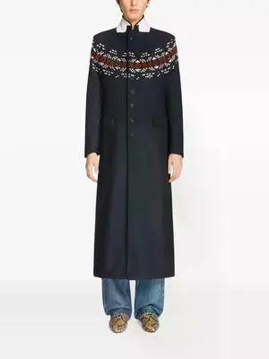 Dries Van Noten Embroidered Wool Coat - Blue