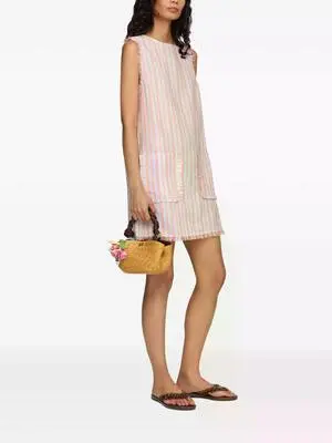 GANNI Striped Linen Mini Dress With Frayed Edges