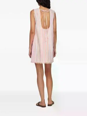 GANNI Striped Linen Mini Dress With Frayed Edges