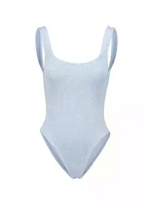 Hunza G Square Neck Crinkle-effect Swimsuit - Blue